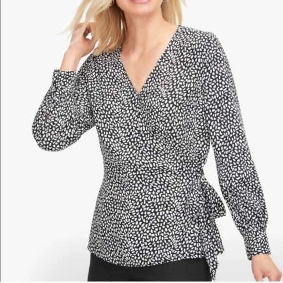 Talbots | Tops | Talbots Wrap Crepe Blouse Asymmetrical Dots | Poshmark